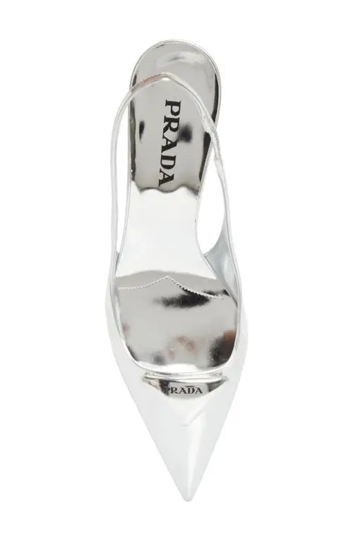 Prada Pointed Toe Metallic Kitten Heel Slingback Pumps