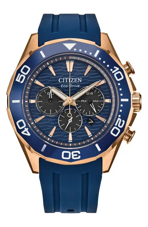Citizen Eco-drive Chronograph Watch With Synthetic Strap - Navy