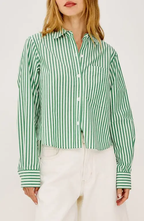 Rails Ramy Stripe Cotton Blend Crop Button-up Shirt - Emerald Stripe