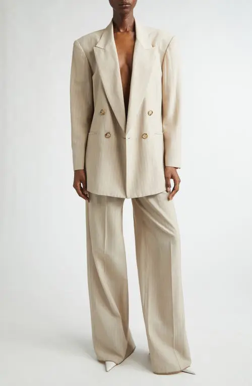 LAQUAN SMITH Shimmer Pinstripe Wide Leg Trousers