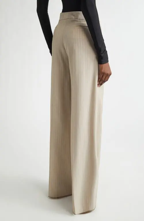 LAQUAN SMITH Shimmer Pinstripe Wide Leg Trousers