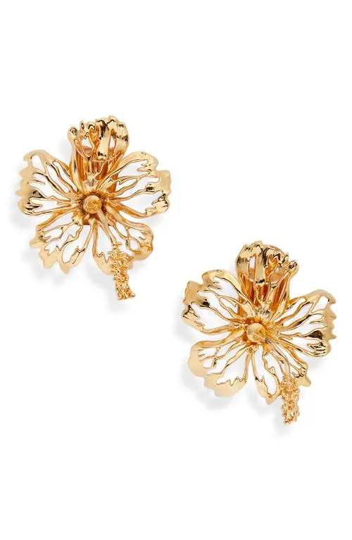 Oscar De La Renta Small Hibiscus Earrings - Gold