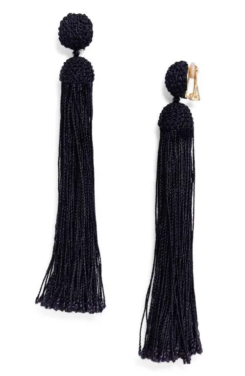 Oscar De La Renta Silk Rope Tassel Clip-on Earrings - Black