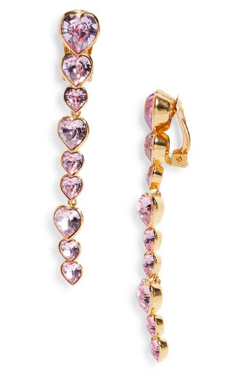 Oscar De La Renta Crystal Heart Drop Earrings - Rose