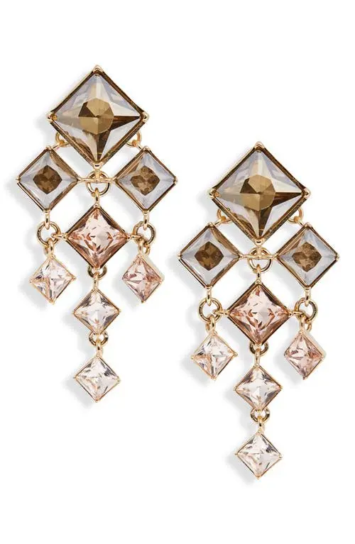 Oscar De La Renta Square-cut Rhinestone Chandelier Clip-on Earrings - Golden Shadow