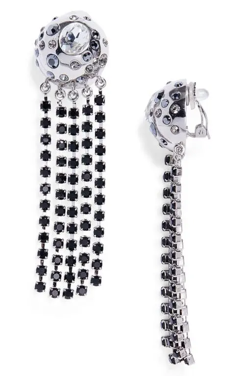 Oscar De La Renta Crystal Fringe Chandelier Clip-on Earrings - Black Diamond