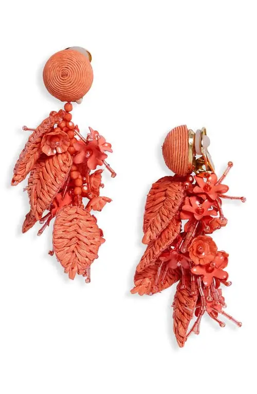 Oscar De La Renta Raffia Tassel Bouquet Clip-on Earrings - Orange