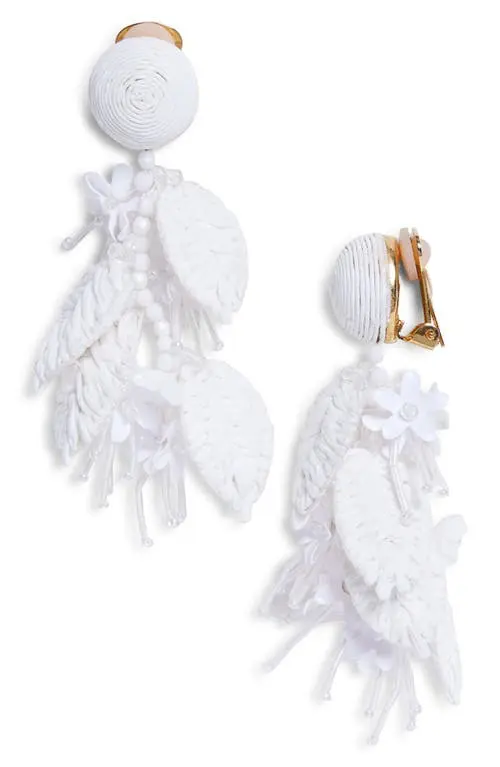 Oscar De La Renta Raffia Tassel Bouquet Clip-on Earrings - White