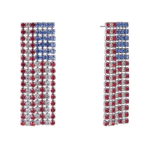 HALLMARK American Flag Rhinestone Dangle Earrings - Red
