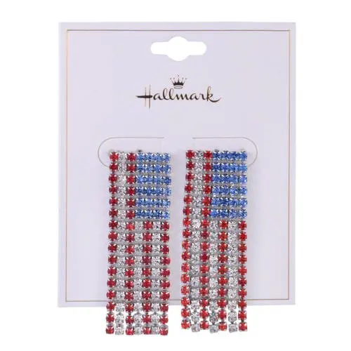 HALLMARK American Flag Rhinestone Dangle Earrings