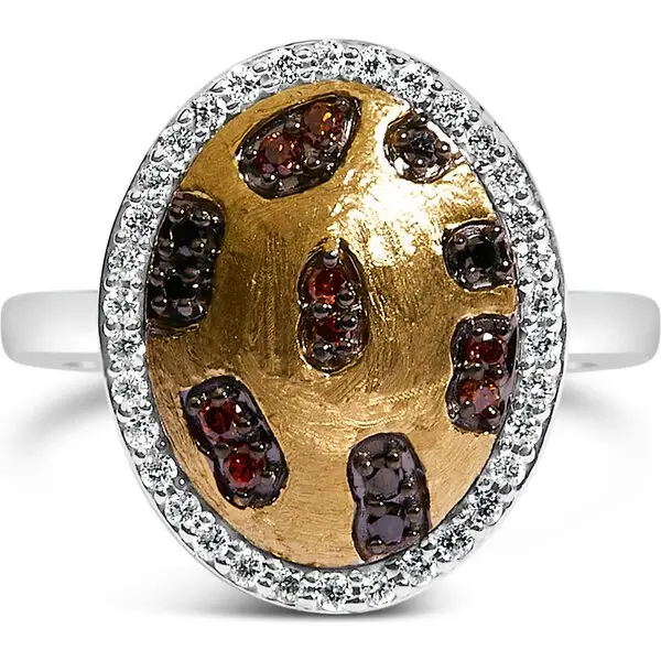 HAUS OF BRILLIANCE 10k Yellow Gold Plated Sterling 1/3 Cttw Mixed Diamond Oval Halo Shield Ring - Silver