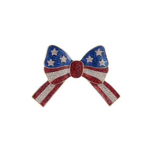 HALLMARK American Flag Bow Pin With Crystal Accents