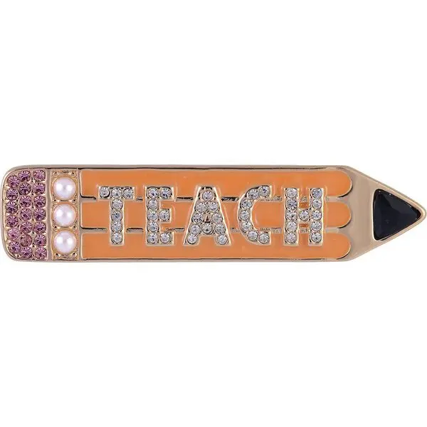 HALLMARK Pencil "teach" Pin With Pave Stones And Enamel Detail - Yellow