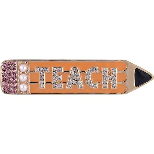 HALLMARK Pencil "teach" Pin With Pave Stones And Enamel Detail - Yellow