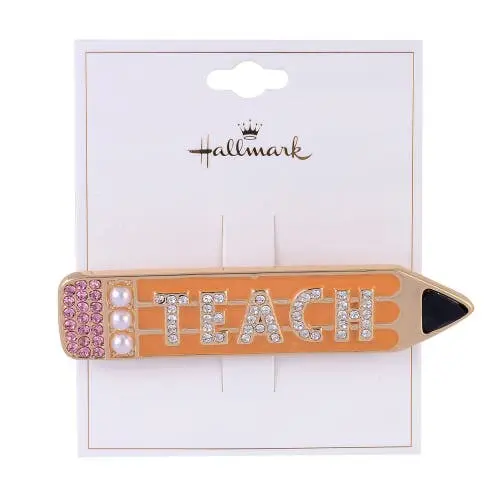HALLMARK Pencil "teach" Pin With Pave Stones And Enamel Detail