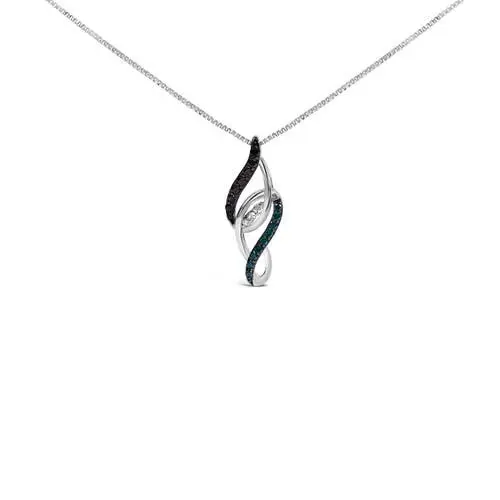 HAUS OF BRILLIANCE Sterling 1/4 Cttw Black, Blue, And White Diamond Swirl Pendant Necklace - Silver