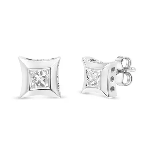 HAUS OF BRILLIANCE Sterling 1/3 Cttw Princess Cut Diamond Square Stud Earrings - Silver
