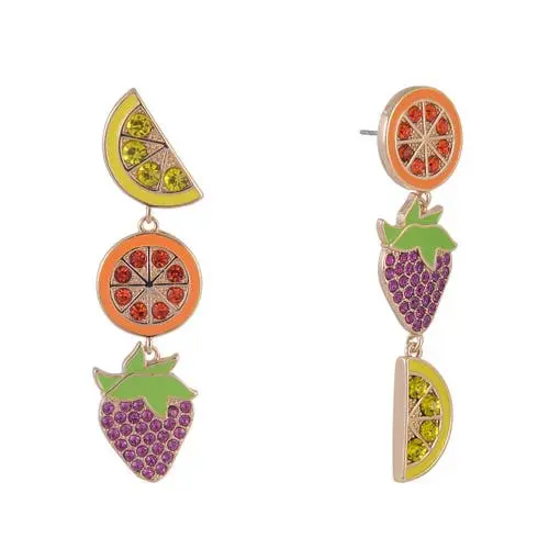 HALLMARK Enamel And Crystal Fruit Drop Earrings - Multicolored