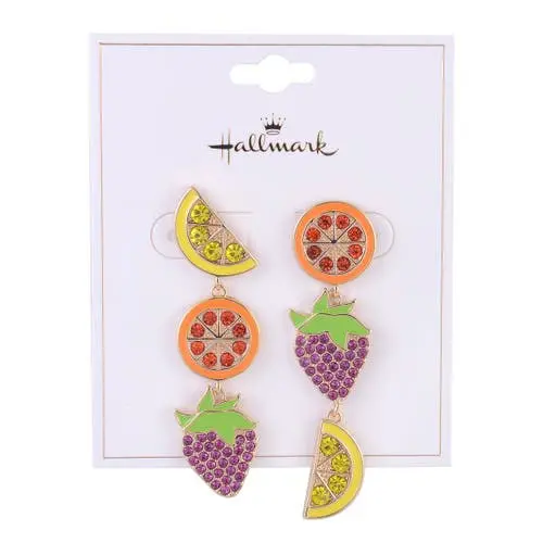 HALLMARK Enamel And Crystal Fruit Drop Earrings