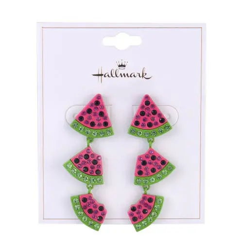 HALLMARK Watermelon Slice Drop Earrings With Glass Stones