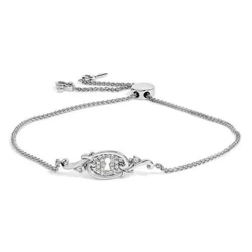 HAUS OF BRILLIANCE Sterling 1/10 Cttw Diamond Keyhole Charm Bolo Bracelet - Silver