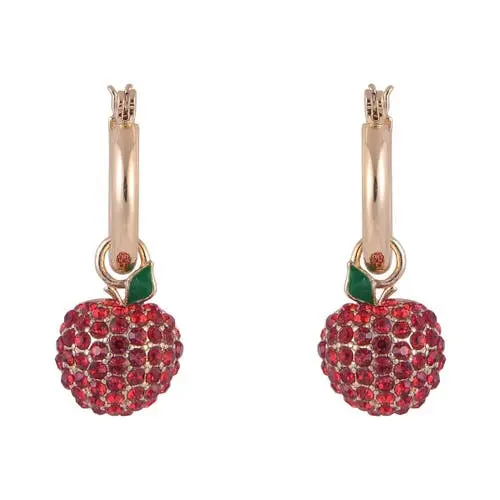 HALLMARK Gold-tone Huggie Hoop Earrings With Pave Stone Apple Drop