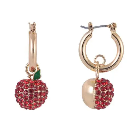 HALLMARK Gold-tone Huggie Hoop Earrings With Pave Stone Apple Drop