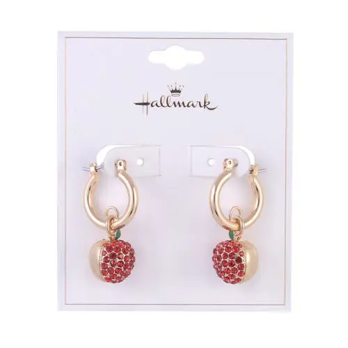 HALLMARK Gold-tone Huggie Hoop Earrings With Pave Stone Apple Drop
