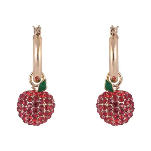 HALLMARK Gold-tone Huggie Hoop Earrings With Pave Stone Apple Drop