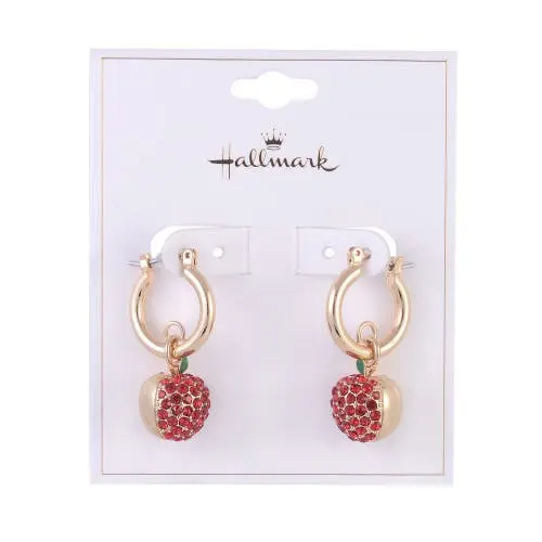 HALLMARK Gold-tone Huggie Hoop Earrings With Pave Stone Apple Drop