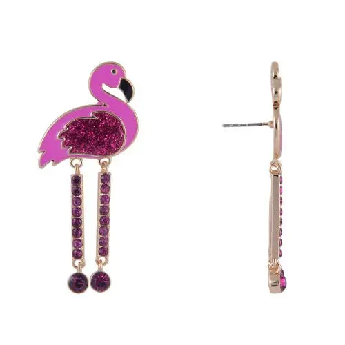 HALLMARK Flamingo Drop Earrings With Enamel And Crystal Accents