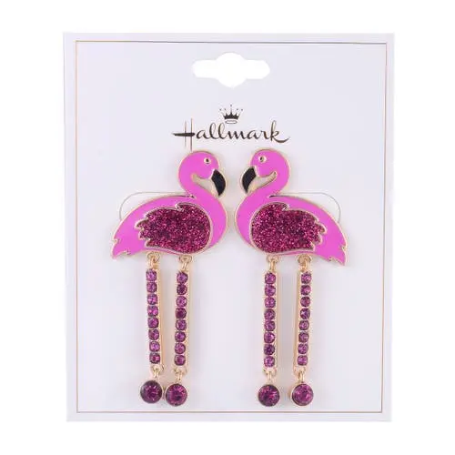 HALLMARK Flamingo Drop Earrings With Enamel And Crystal Accents