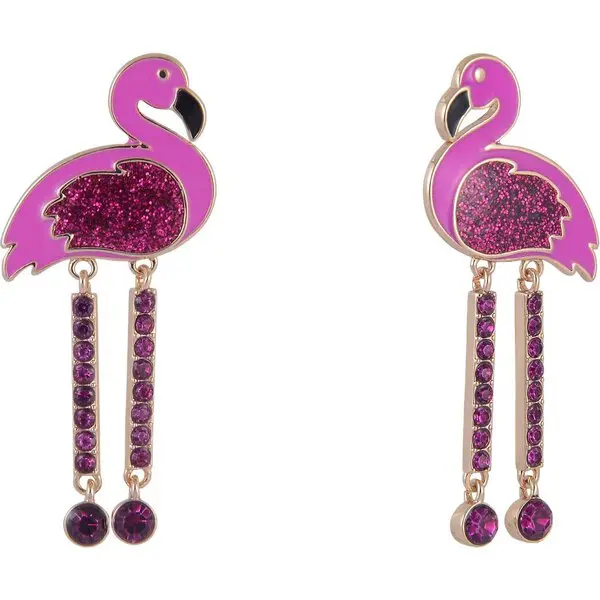 HALLMARK Flamingo Drop Earrings With Enamel And Crystal Accents - Pink