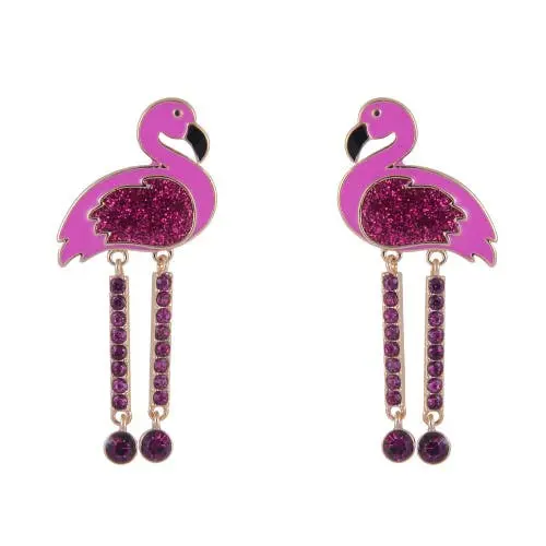 HALLMARK Flamingo Drop Earrings With Enamel And Crystal Accents - Pink