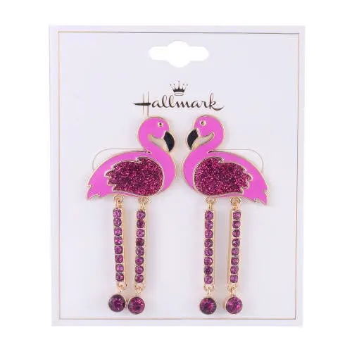 HALLMARK Flamingo Drop Earrings With Enamel And Crystal Accents - Pink