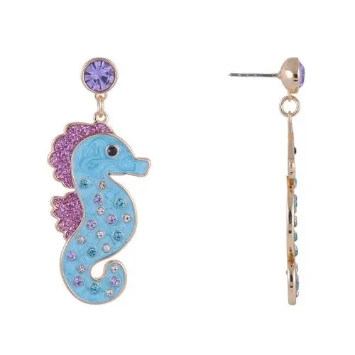 HALLMARK Seahorse Enamel And Crystal Drop Earrings