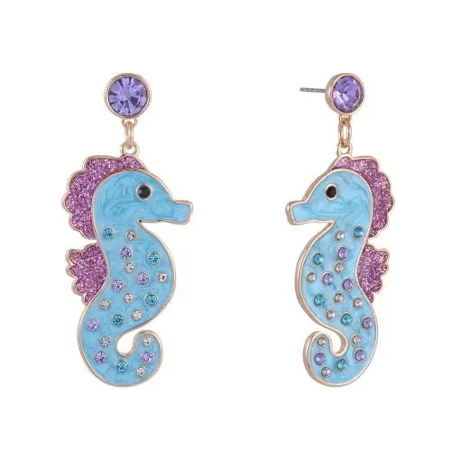 HALLMARK Seahorse Enamel And Crystal Drop Earrings - Blue