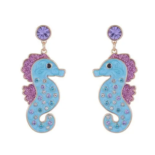 HALLMARK Seahorse Enamel And Crystal Drop Earrings