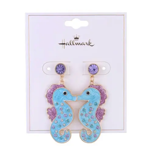 HALLMARK Seahorse Enamel And Crystal Drop Earrings