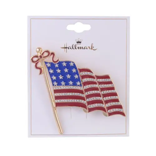 HALLMARK American Flag Enamel Pin With Crystal Accents