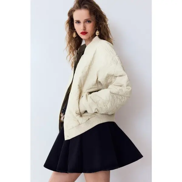 H&M Quilted Bomber Jacket - Light Beige