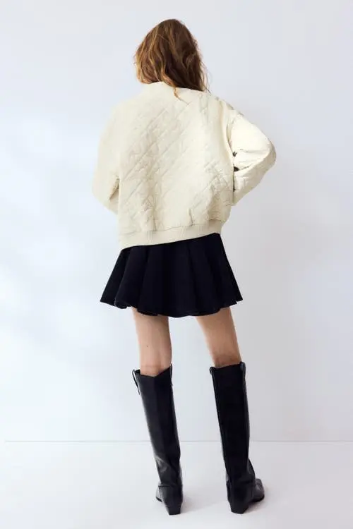 H&M Quilted Bomber Jacket - Light Beige
