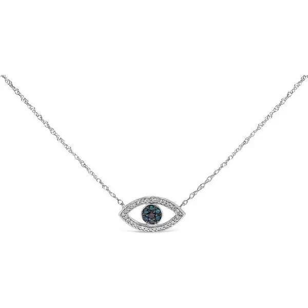 HAUS OF BRILLIANCE Sterling 1/4 Ctw Blue And White Diamond Evil Eye Necklace - Silver