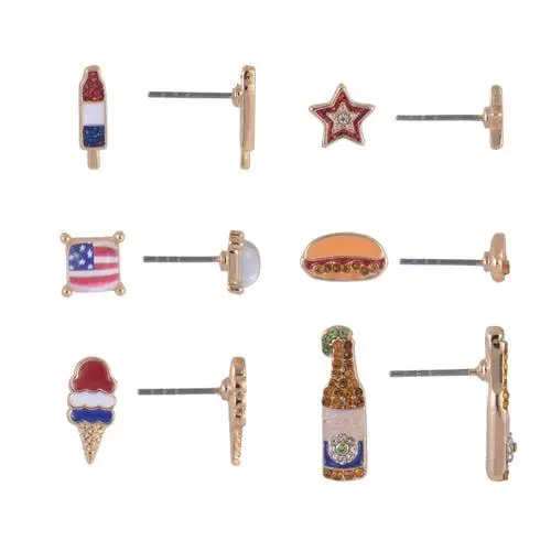 HALLMARK 6-pack Americana Theme Stud Earrings