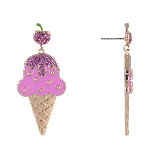 HALLMARK Ice Cream Cone Dangle Earrings With Glass Stone Accents