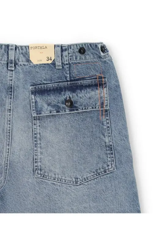 FORTELA Vietnam Inspired Bleach Wash Denim Pants - Blue