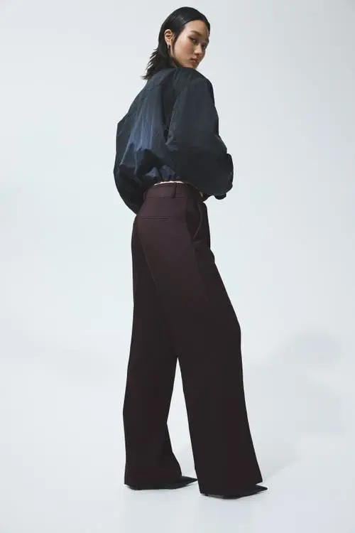 H&m Belted Tailored Trousers - Dark Brown