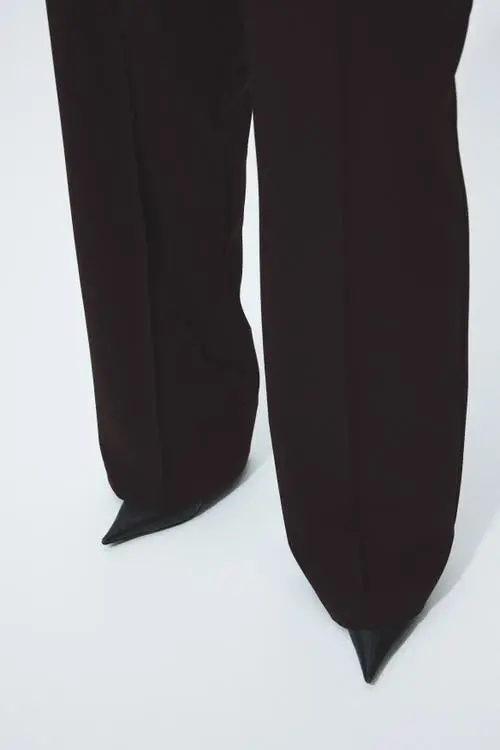 H&m Belted Tailored Trousers - Dark Brown