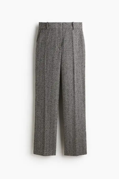 H&m Tailored Straight Leg Trousers - Gray/herringbone-patterned