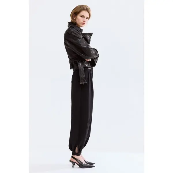 H&m Pleated Balloon Trousers With Cuffed Hems - Black